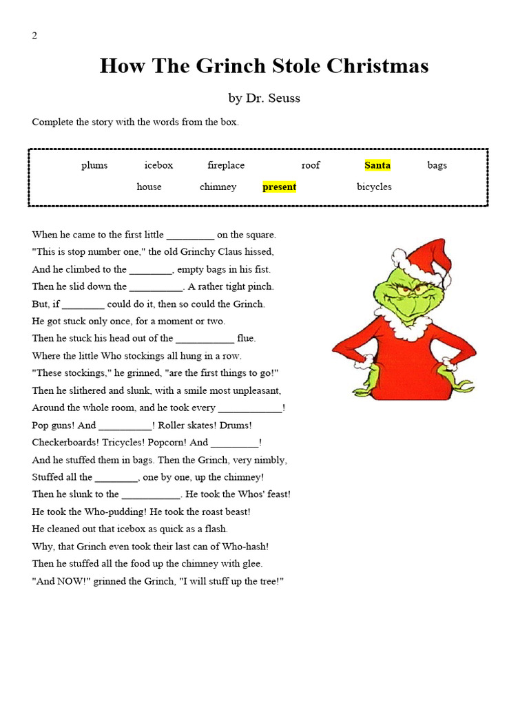 How The Grinch Stole Christmas - English Lesson Tasks 1 | PDF