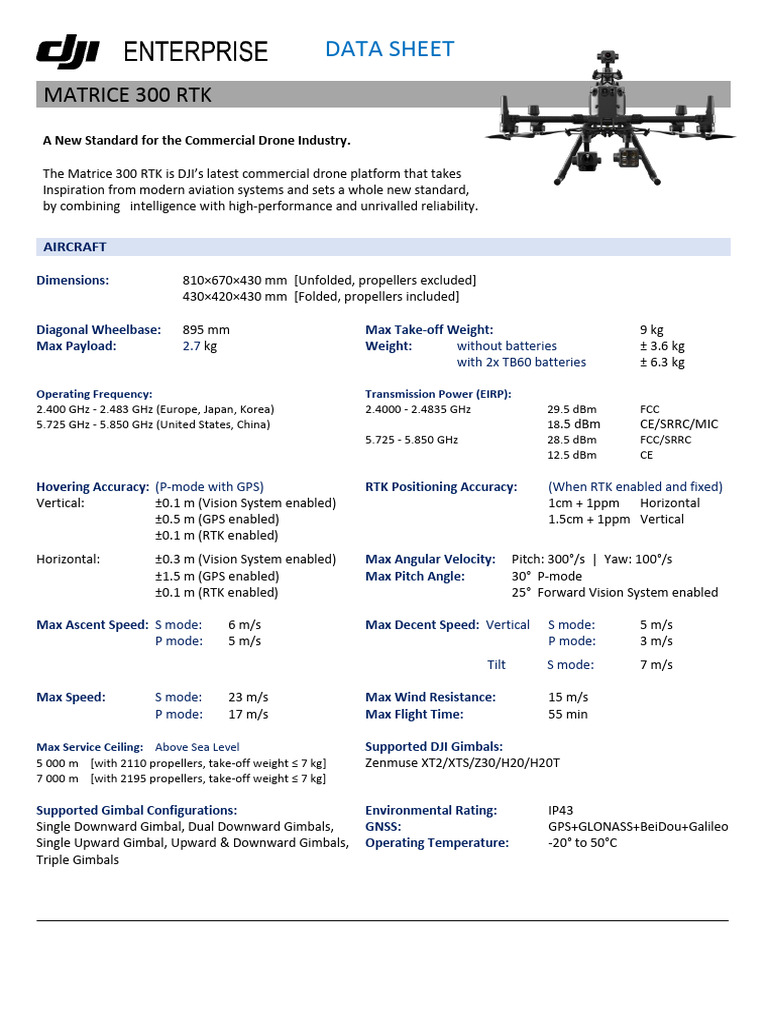 DJI M300 RTK Datasheet | PDF | Technology & Engineering