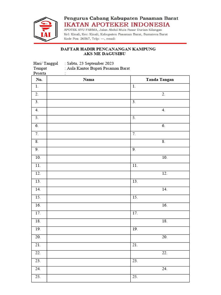 Daftar Hadir Pencanangan Kampung Aks Me Dagusibu | PDF