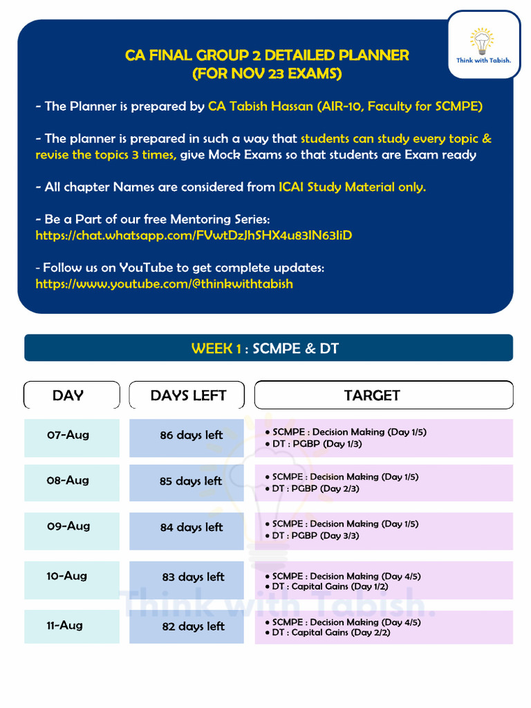 CA Final Planner - Think With Tabish Compressed | PDF