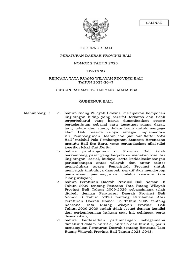 RTRW Prov. Bali 2023-2043 | PDF