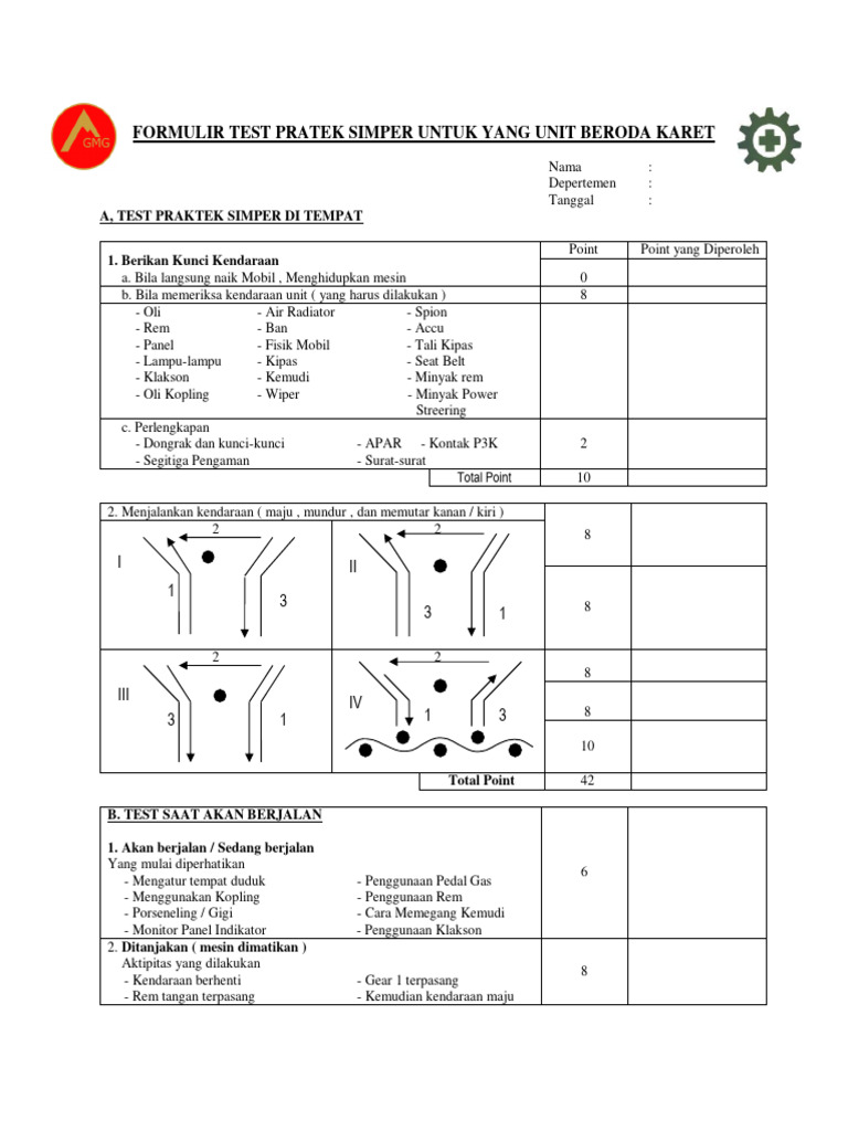 Formulir Test Pratek Simper Untuk Yang Unit Beroda Karet PDF | PDF