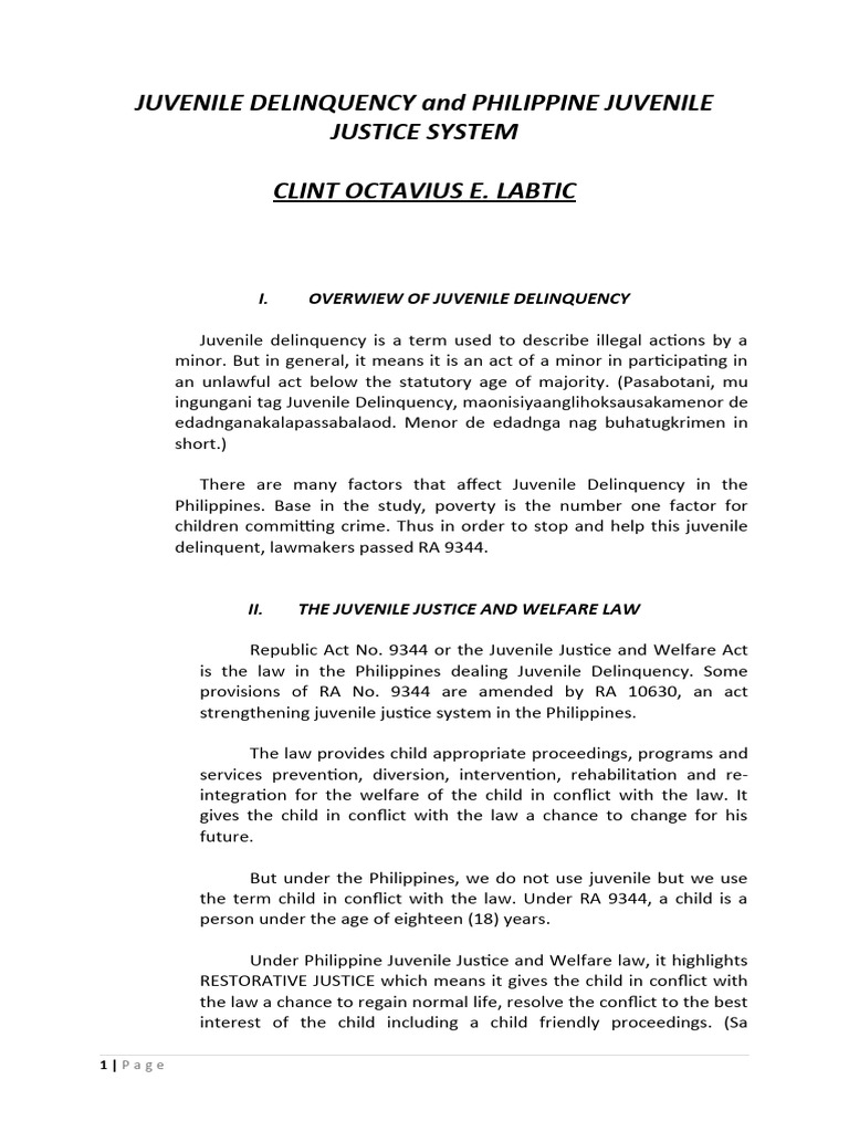 Philippine Juvenile Justice Overview | PDF