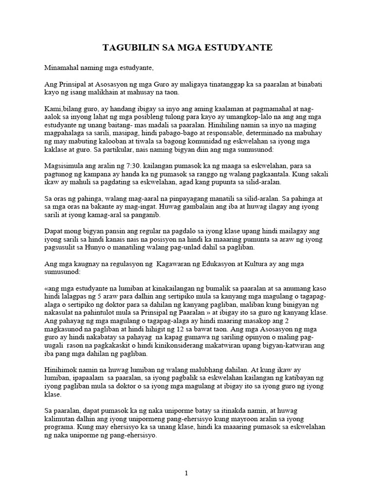 INSTRUCTION TO THE STUDENTS (TAGALOG VERSION) | PDF