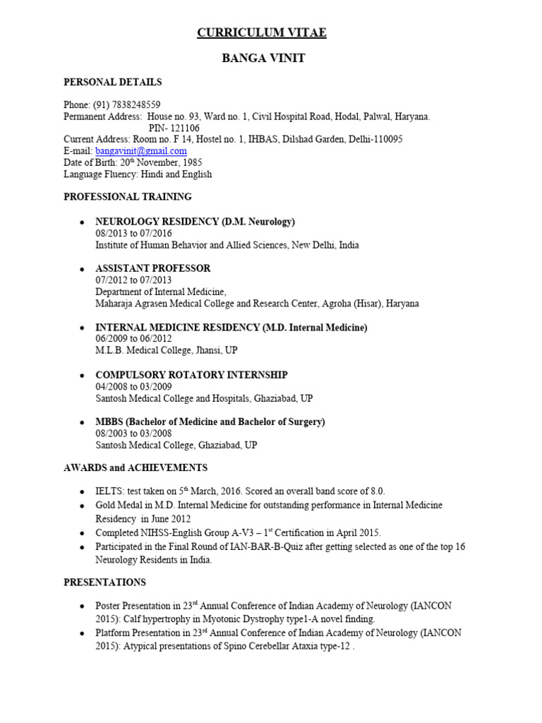 DR Vinit - Banga - Neurologist | PDF