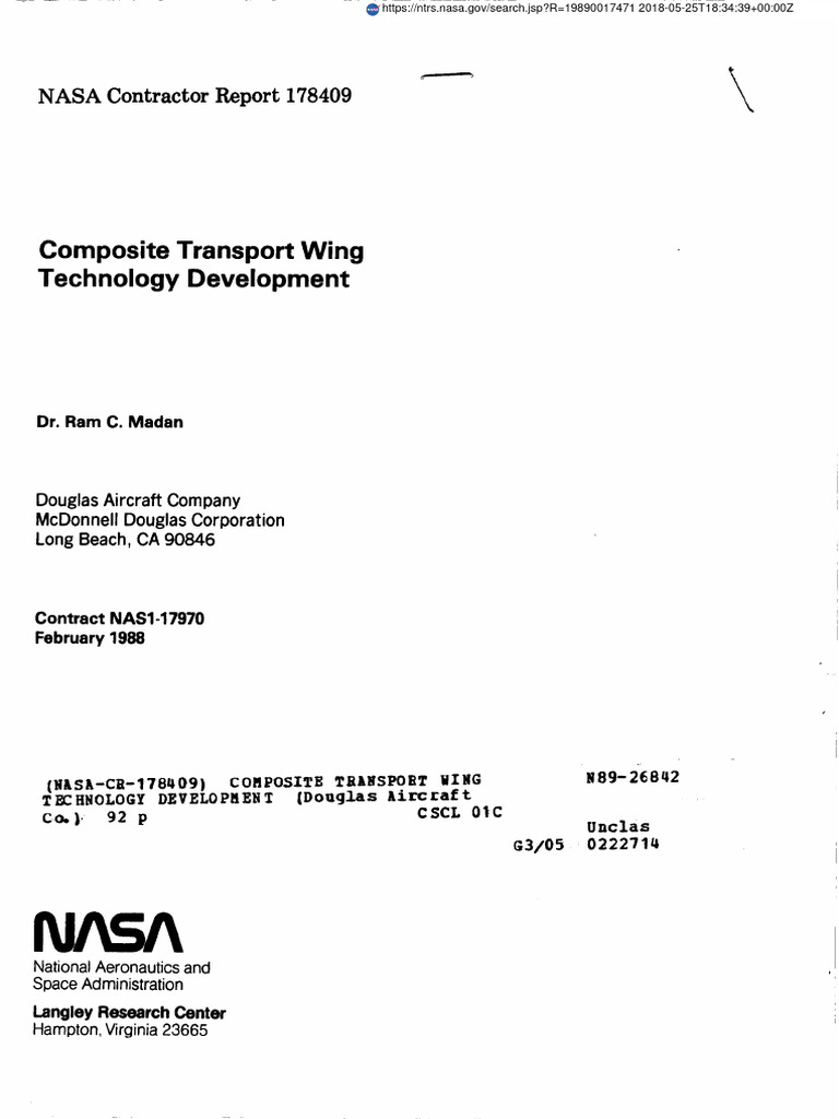 Composite Transport Wing Technology Development: NASA Contractor Report ...