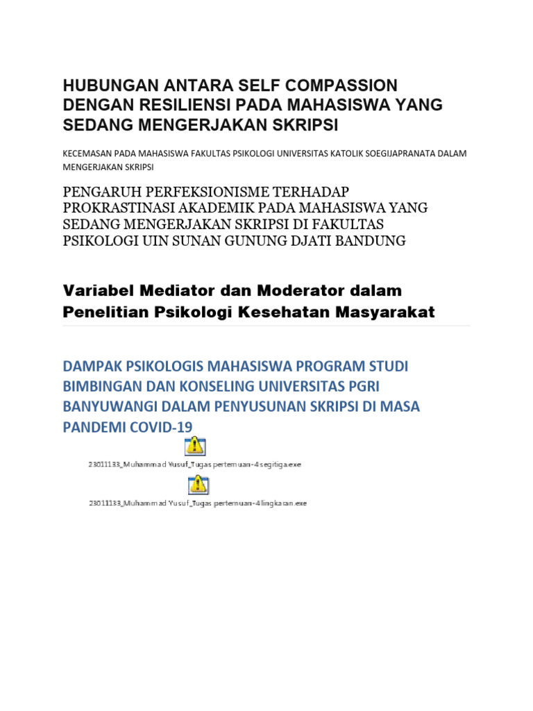 Hubungan Antara Self Compassion Dengan Resiliensi Pada Mahasiswa Yang Sedang Mengerjakan Skripsi ...