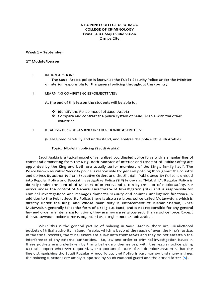 Police Model LEA 2 Module 2 Saudi Arabia | PDF | Politics