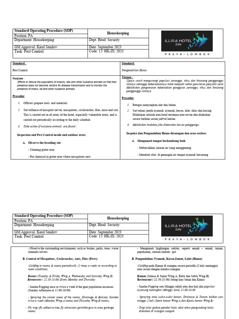 HK - SOP Pest Control | PDF