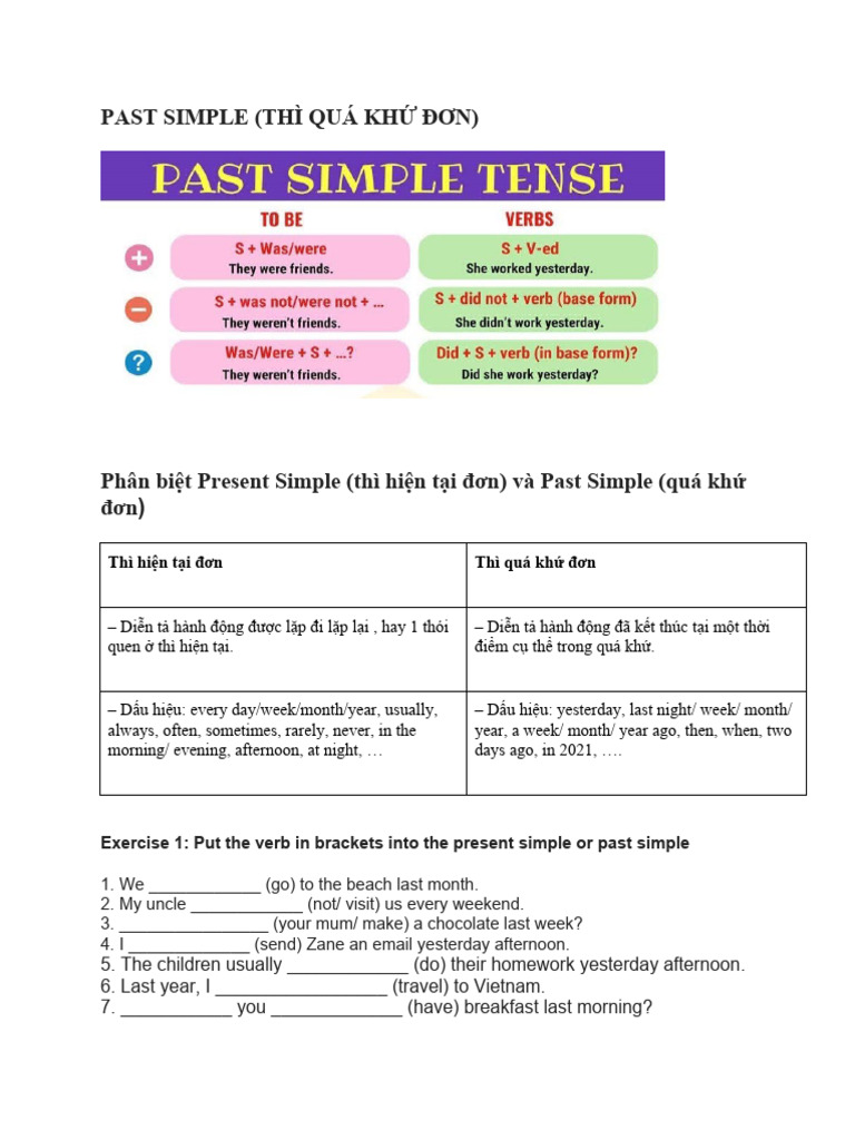 Present vs Past Simple Exercises | PDF | Foreign Language Studies ...