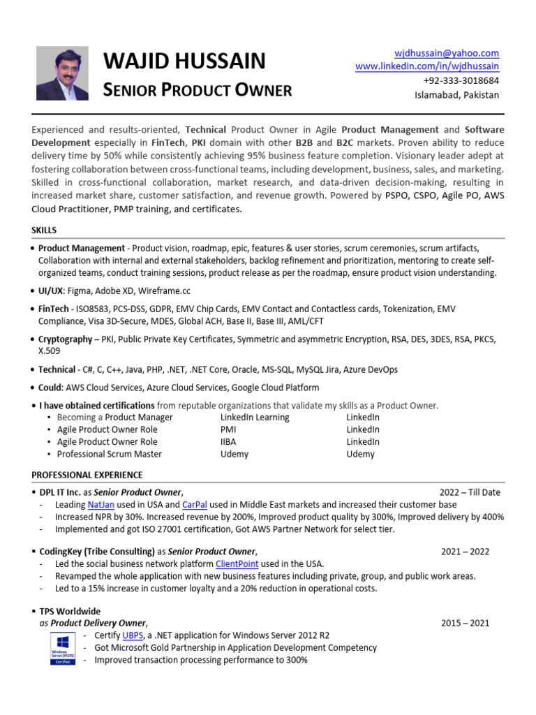 Senior Product Owner in FinTech & Agile | PDF | Scrum (Software ...