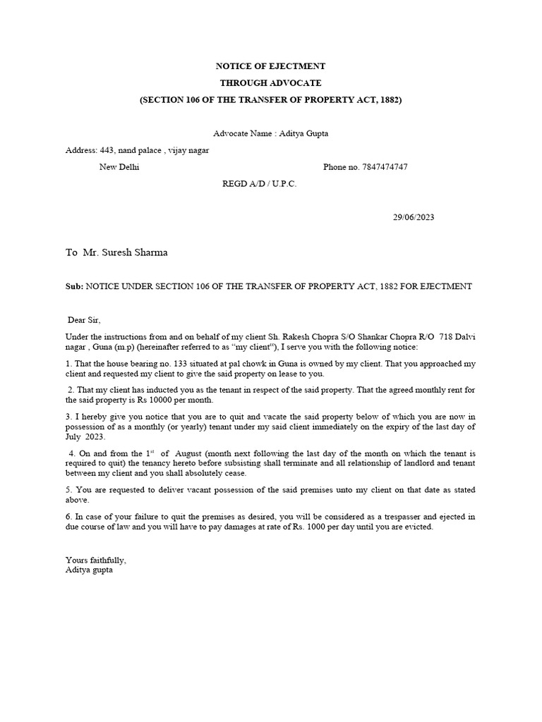 Notice of Ejectment | PDF