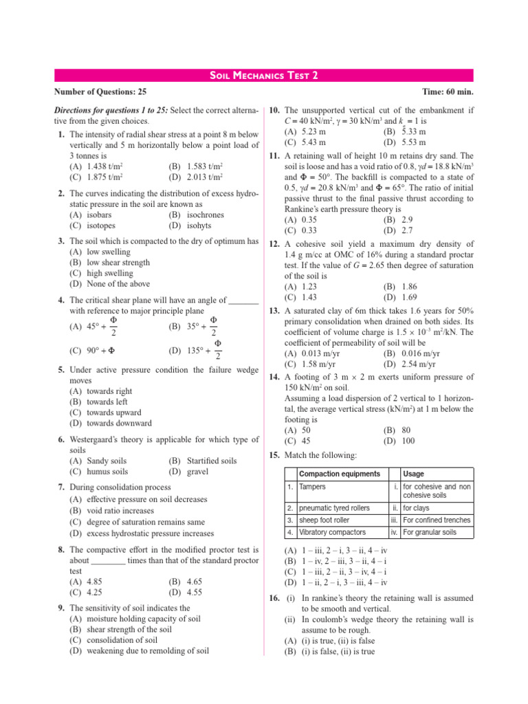 Soil Mechanics Test-2 (CE) | PDF