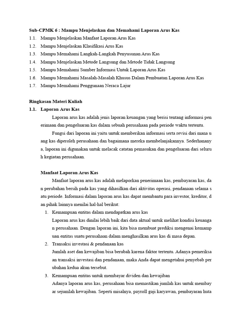 Sub-CPMK 6: Mampu Menjelaskan Dan Memahami Laporan Arus Kas | PDF