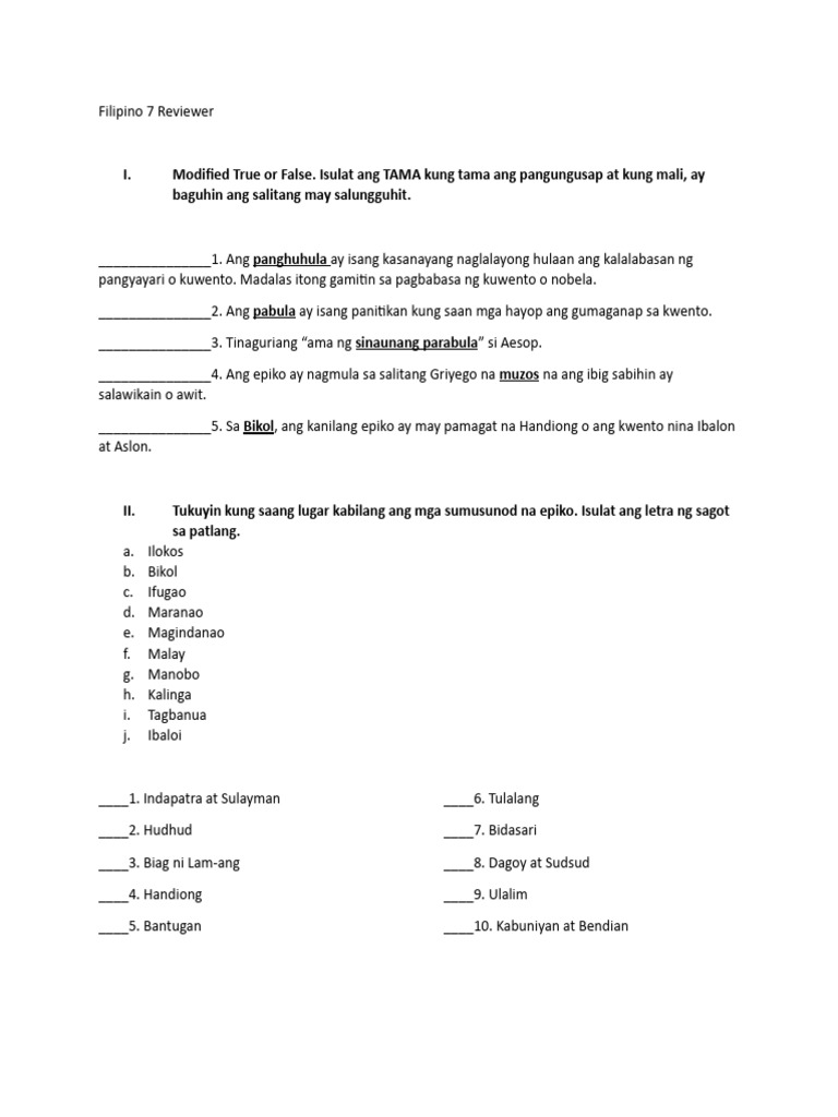Filipino 7 Reviewer | PDF