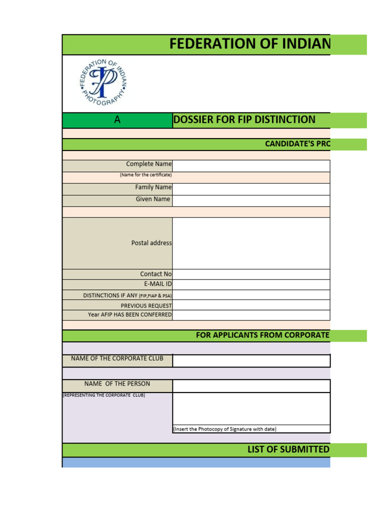 FIP Distinction Application Form | PDF