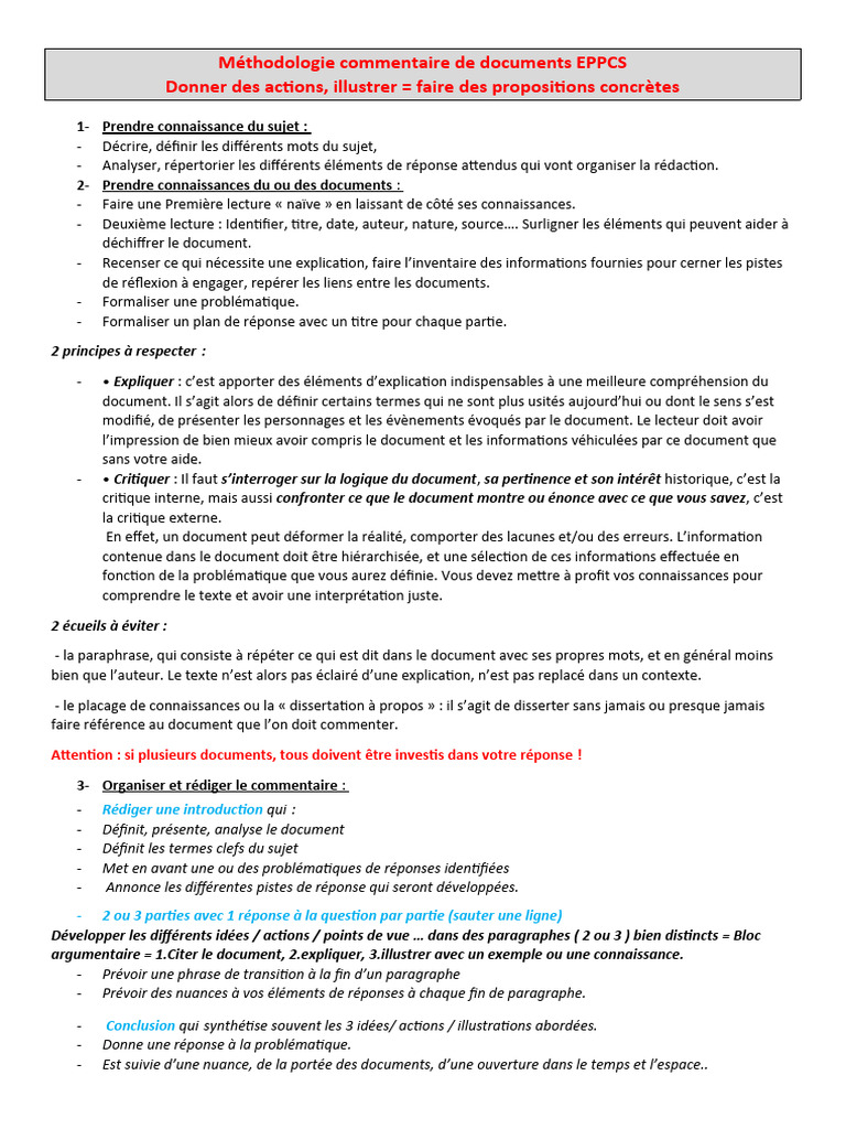 Méthodologie de commentaire EPPCS | PDF