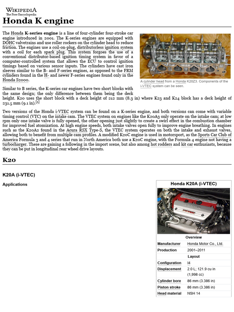 Honda K Engine - Wikipedia | PDF