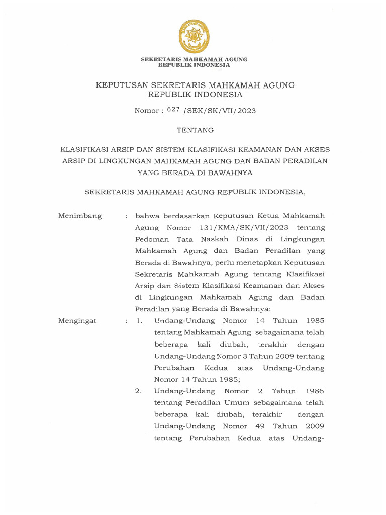 Sekretaris Mahkamah Agung Republik Indonesia | PDF