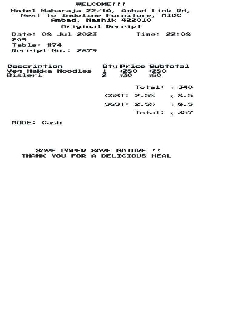 Restaurant Bill Template 1 | PDF
