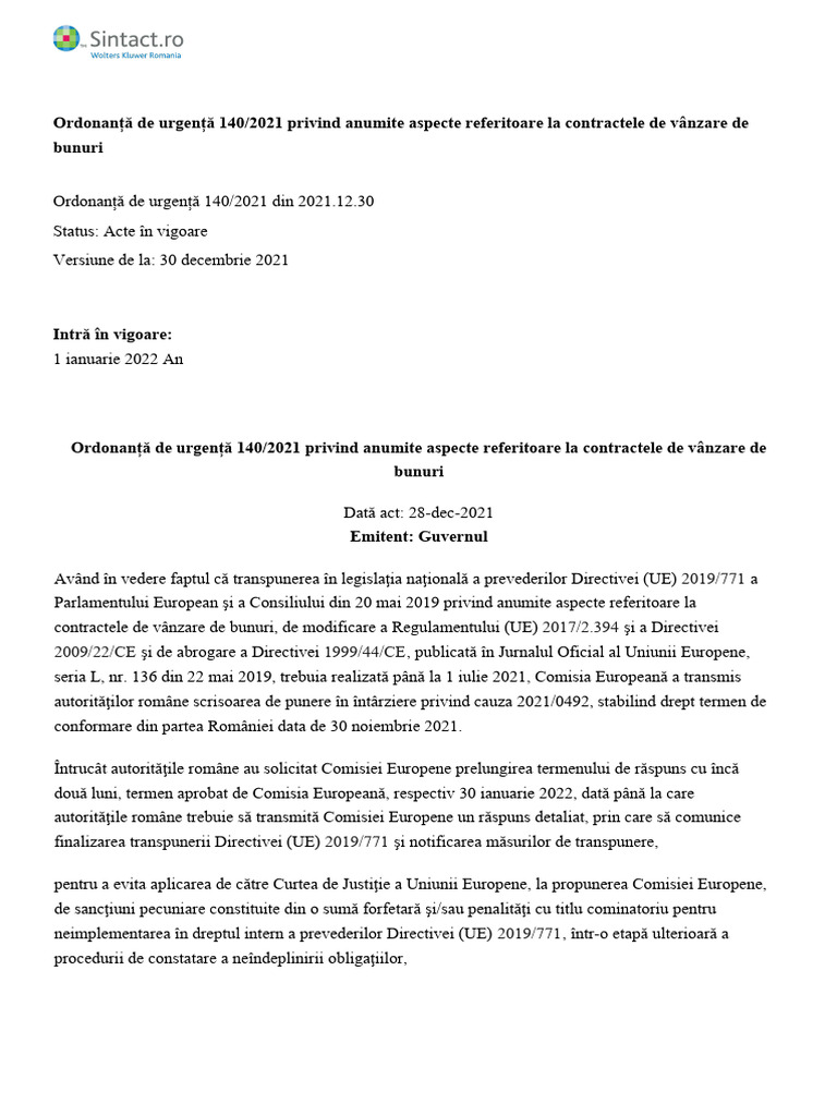 Ordonanta de Urgenta 140 2021 | PDF