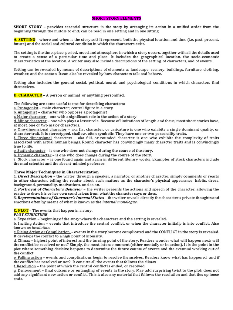 Short Story Elements | PDF