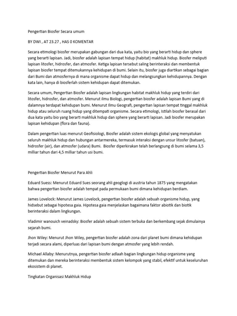 Definisi dan Pengertian Biosfer | PDF