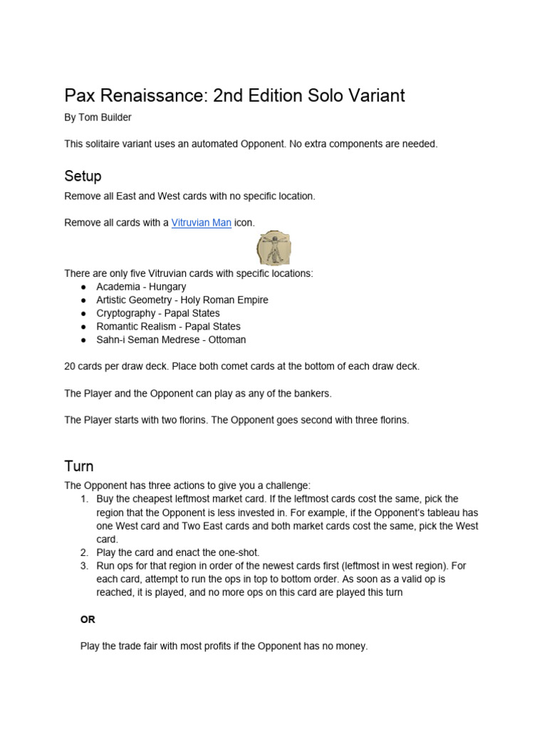 Pax Renaissance 2nd Edition Solo Variant | PDF