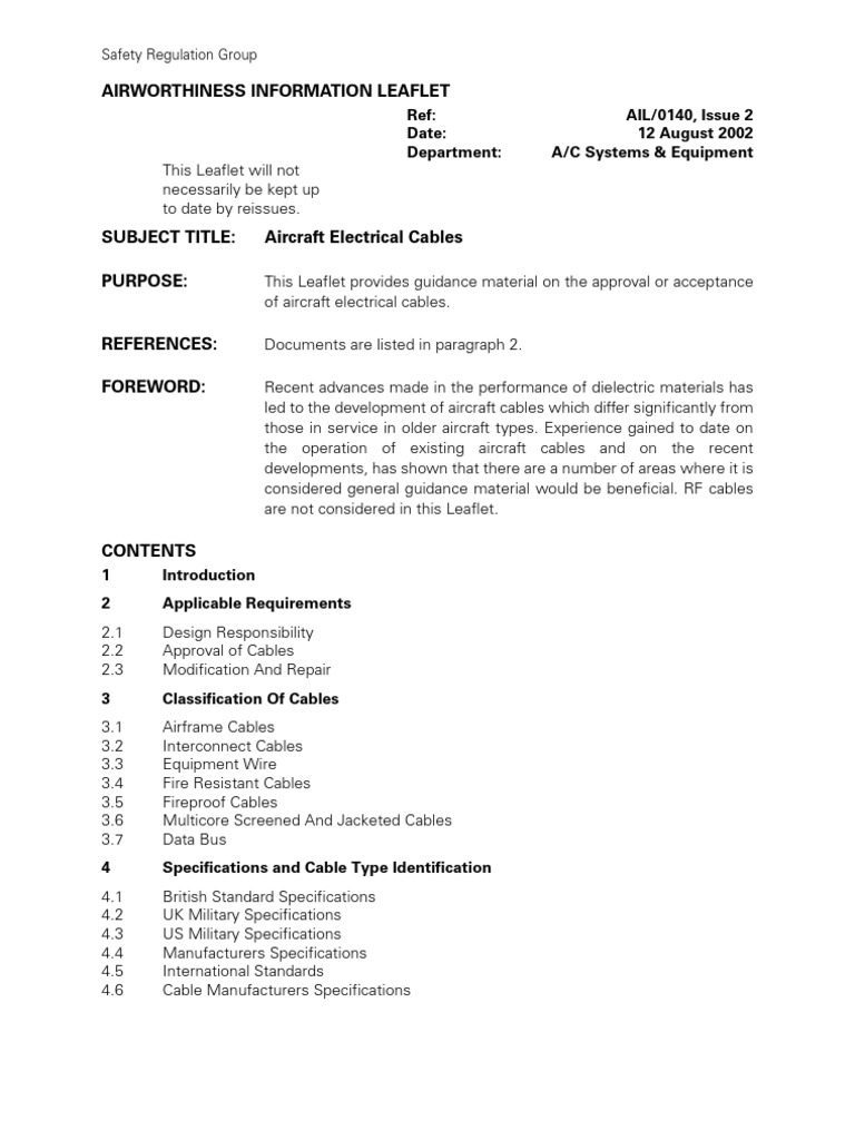 Aircraft Electrical Cables | PDF | Cable | Electrical Wiring