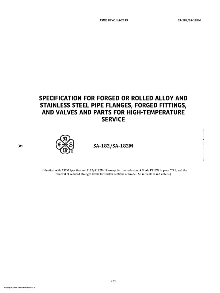 Sa-182-Sa 182 M Asme Section II A Edition 2019 | PDF