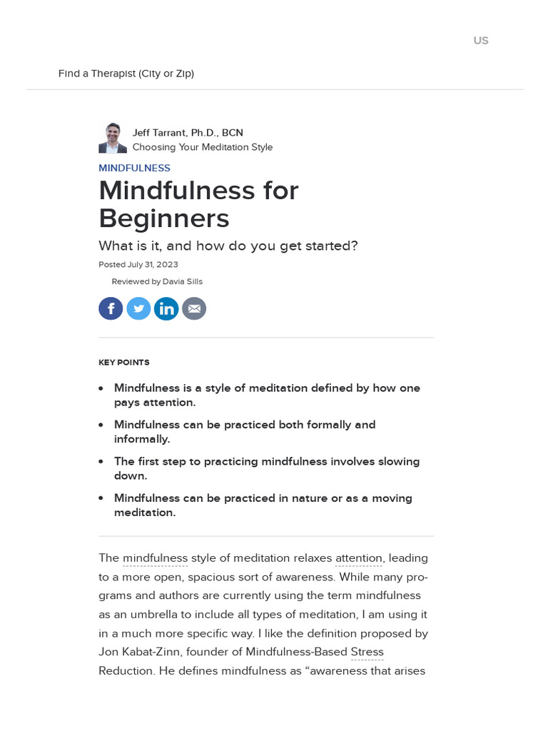 Mindfulness For Beginners - Psychology Today | PDF
