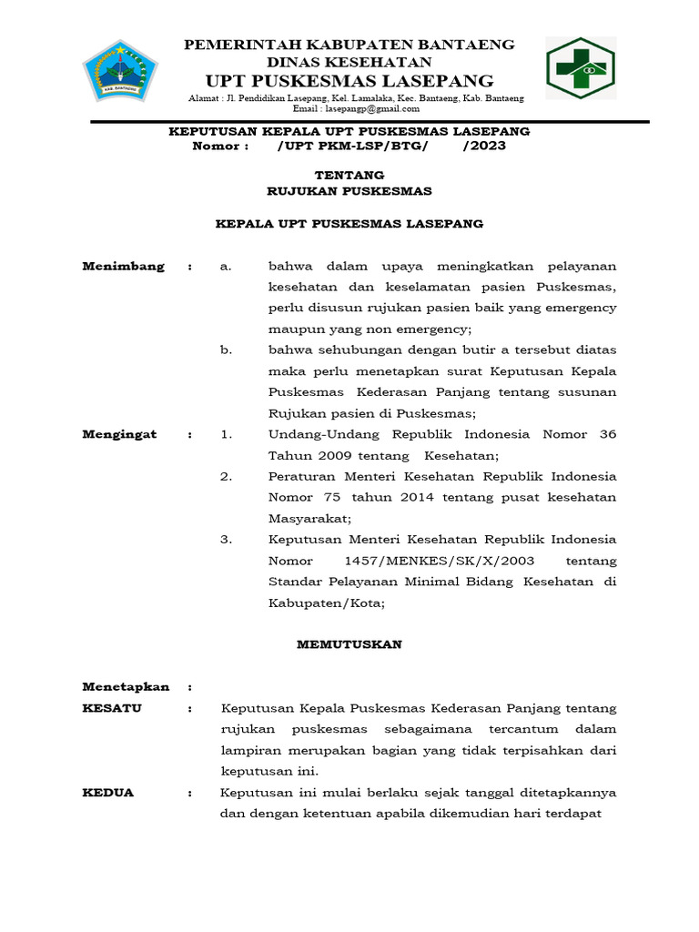 SK Rujukan Puskesmas | PDF