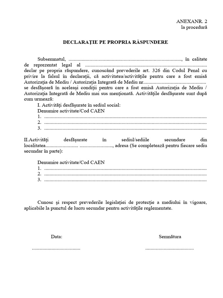 Anexa Nr. 2 - Declaratie | PDF