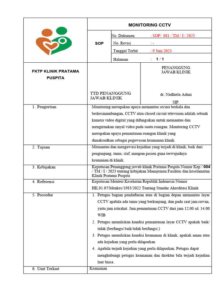 SOP Monitoring CCTV | PDF