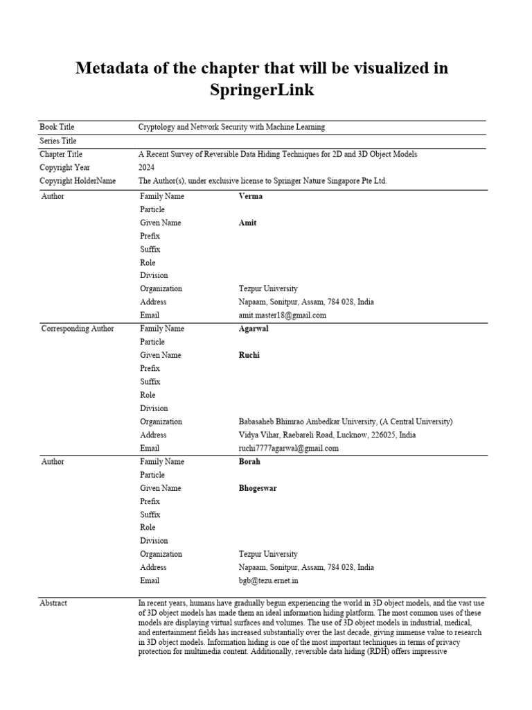 Metadata of The Chapter That Will Be Visualized in Springerlink | PDF