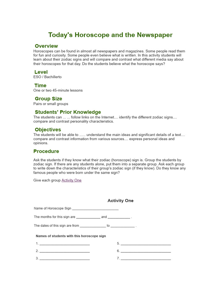 Horoscope activity | PDF