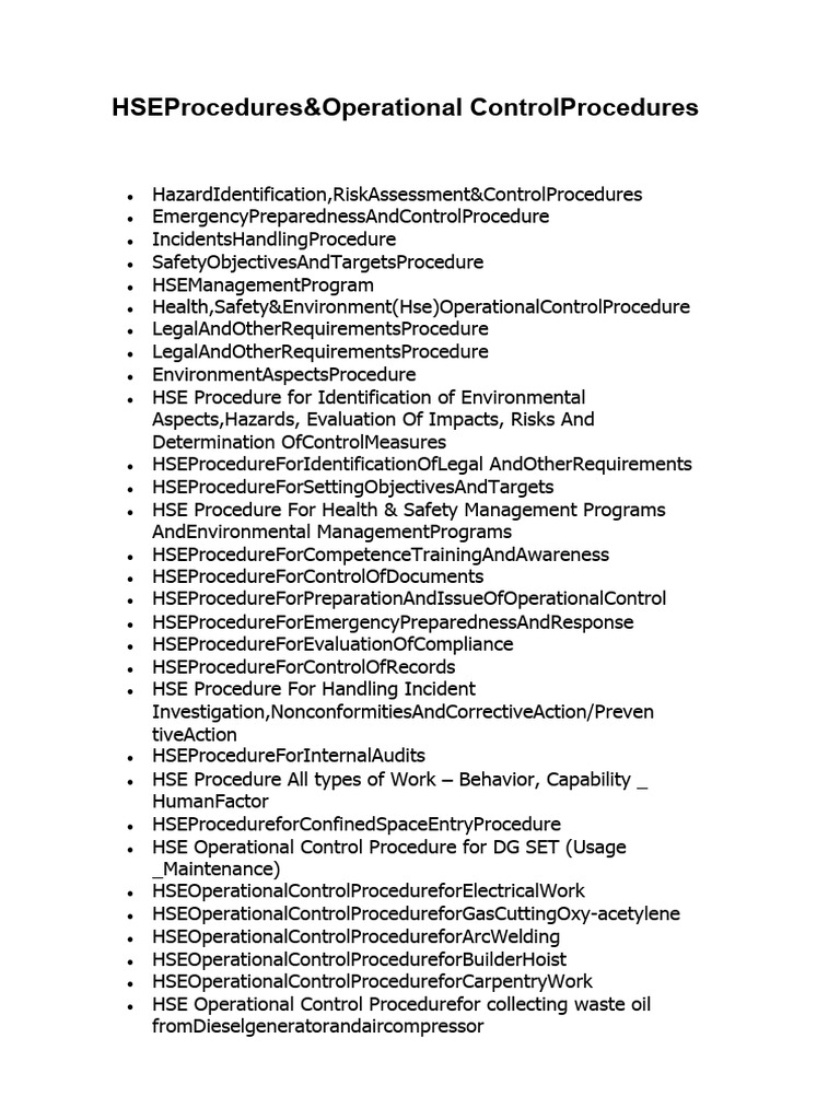 HSE Procedures | PDF