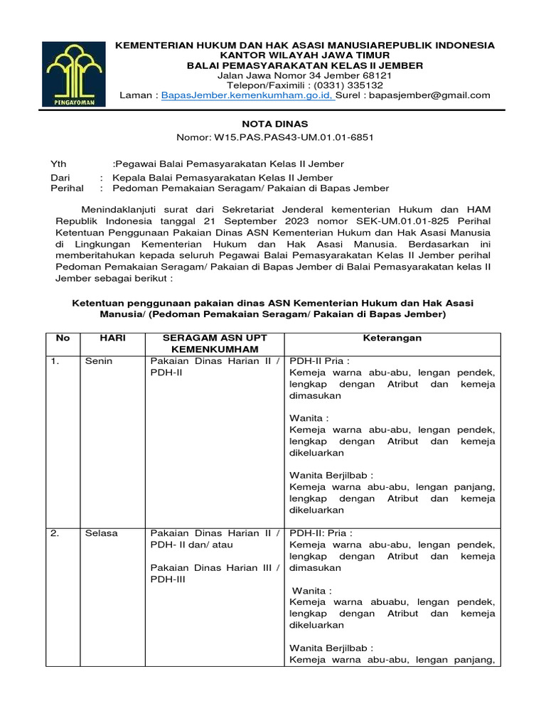 1.0 NOTA DINAS Pakaian Dinas | PDF