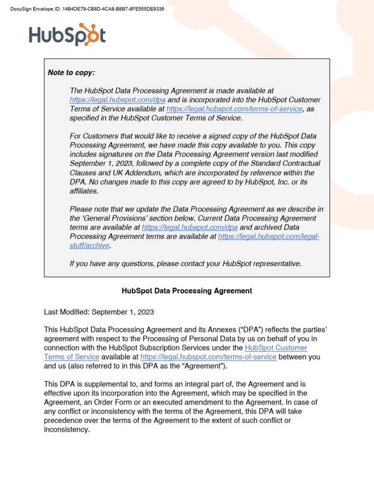 HubSpot DPA 1sep2023 SubP SCC UK | PDF