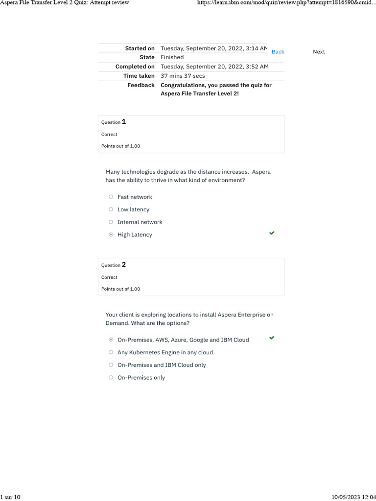 Aspera File Transfer Level 2 Quiz Attempt Review | PDF | Cloud Computing | Software As A Service