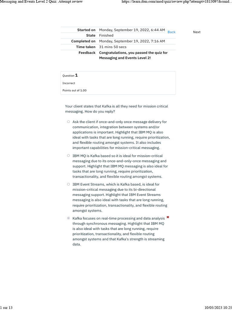 Messaging and Events Level 2 Quiz Attempt Review | PDF