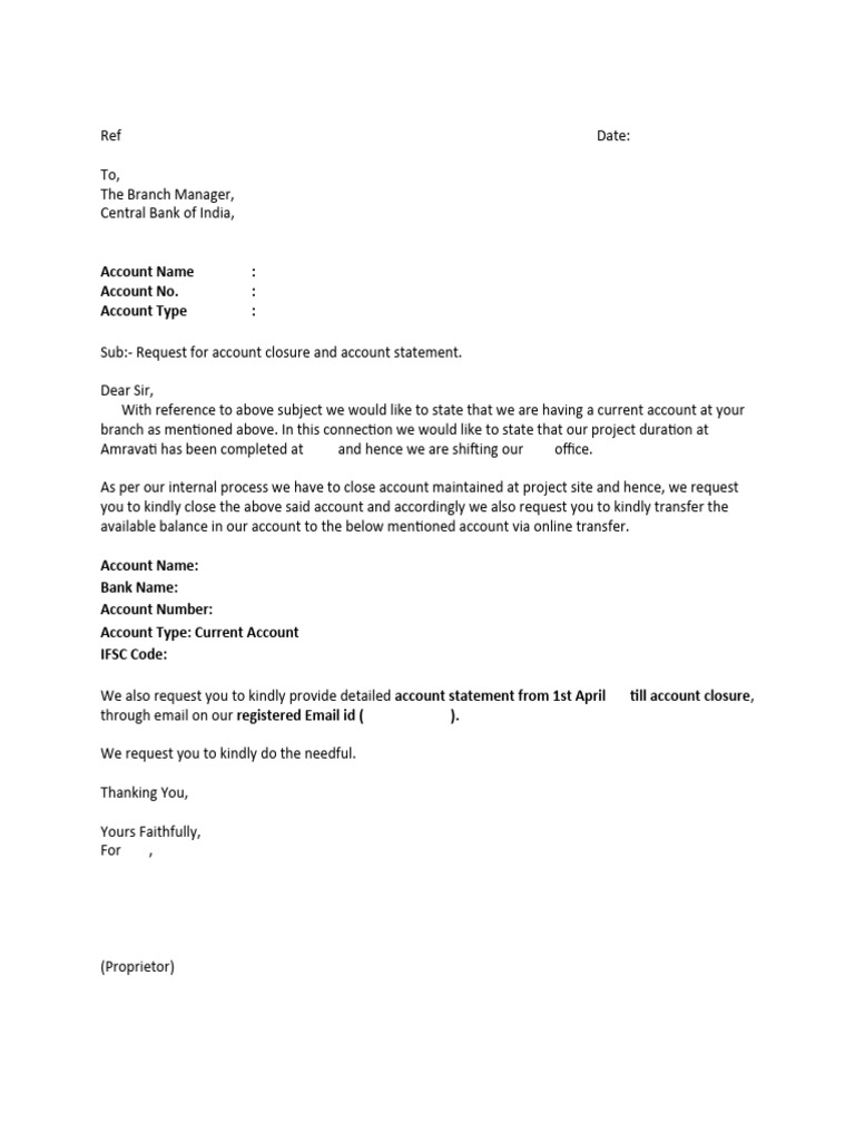 Letter To Close The Account | PDF