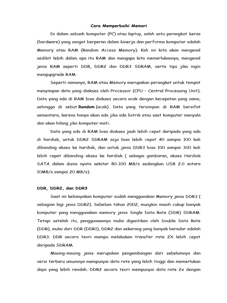 Cara Memperbaiki Memori Leni Anjani | PDF