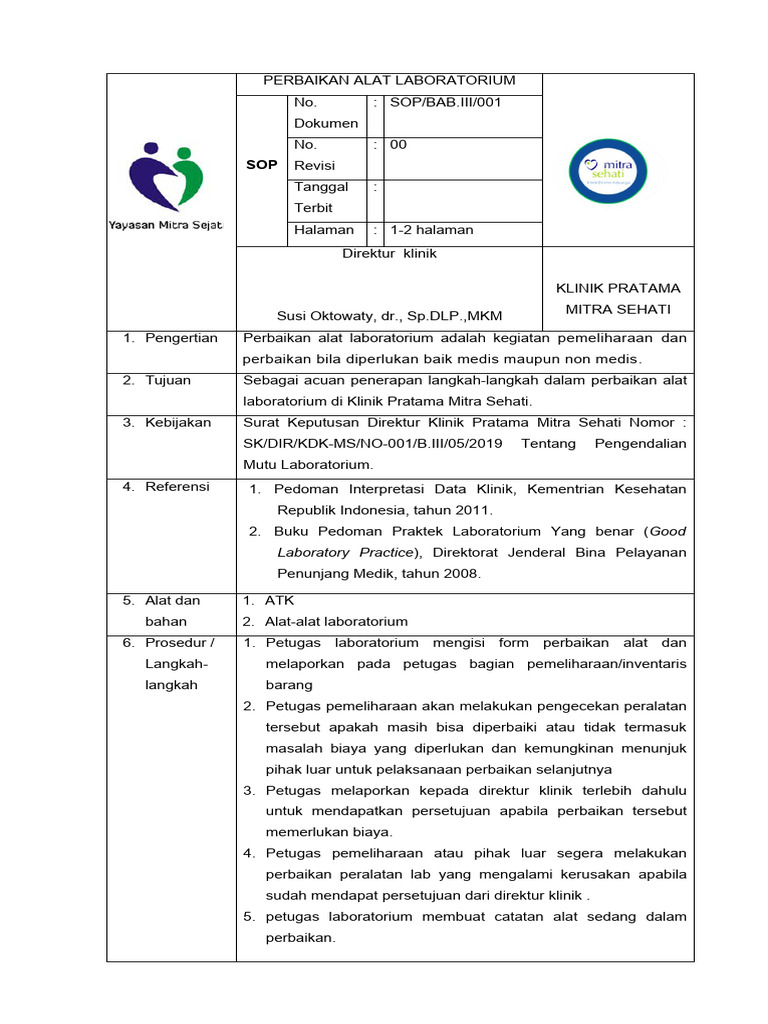 3.1.7.4.a. SOP Perbaikan Alat Laboratorium | PDF