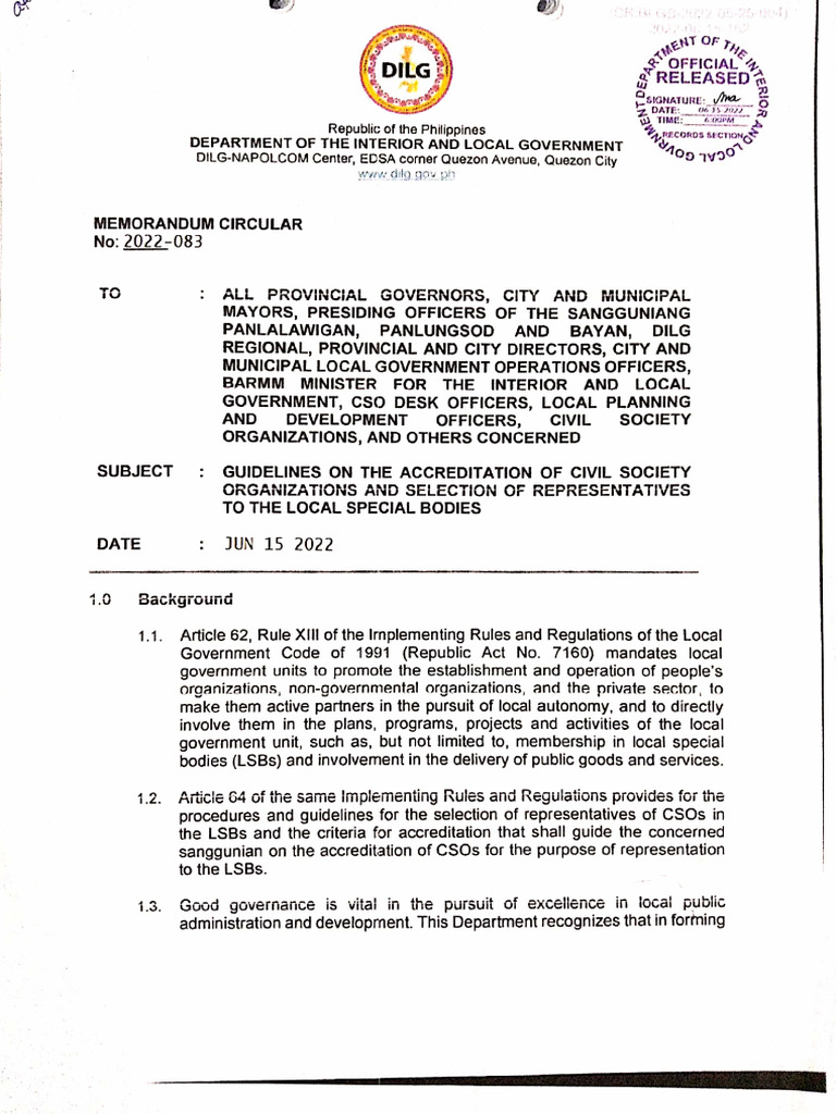 DILG Memorandum Circular 2022 083 | PDF