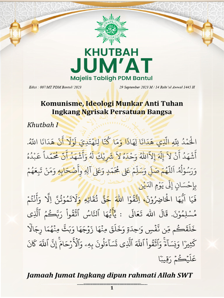 007 Khutbah Jumat Bahasa Jawa Majelis Tabligh PDM Bantul - Komunisme ...