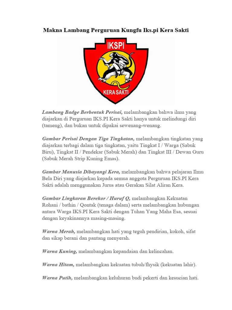 Makna Lambang Perguruan Kungfu Ikspi Kera Sakti | PDF