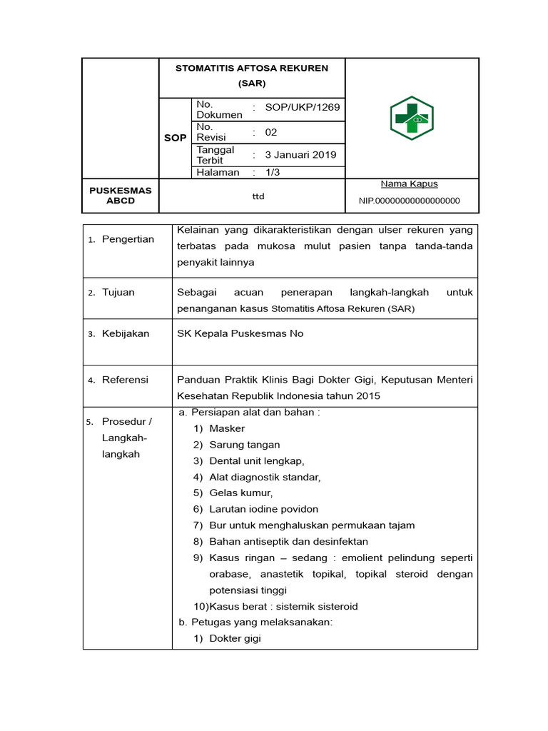 SOP Penanganan SAR di Puskesmas | PDF