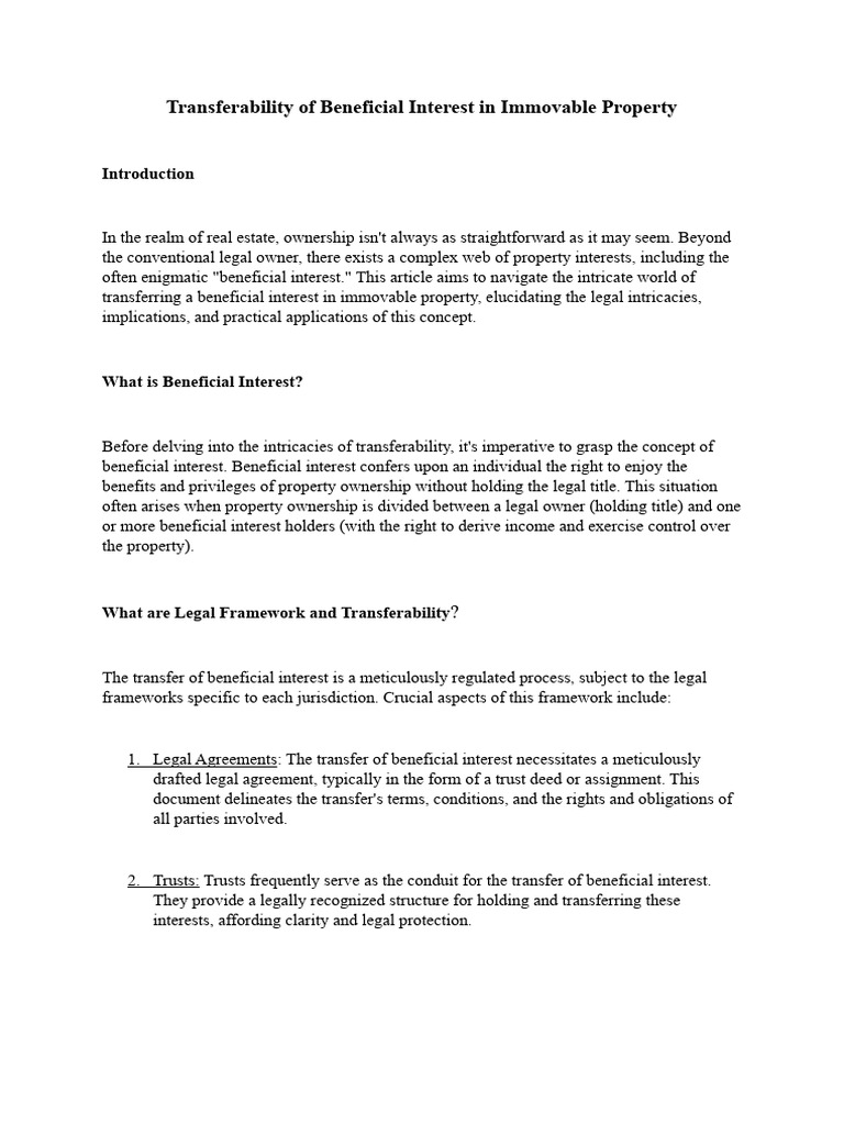 Transferability of Beneficial Interest in Immovable Property | PDF