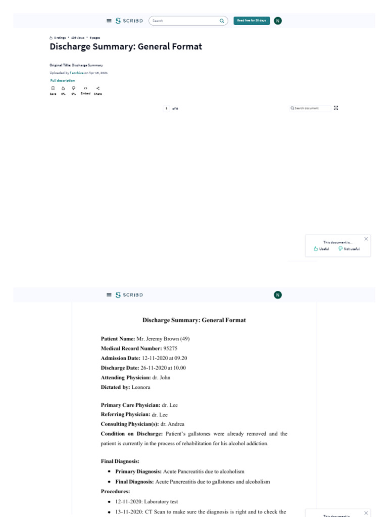 Discharge Summary - General Format - PDF - Medical Specialties ...